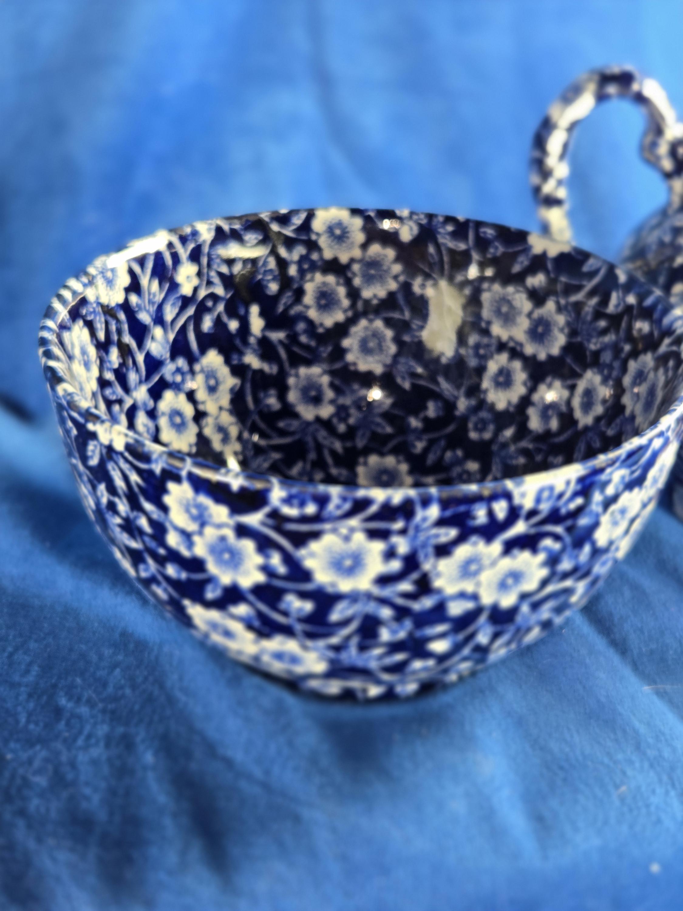 Vintage Blue and White Burleigh Calico Bowl and Pitcher Set - Etsy