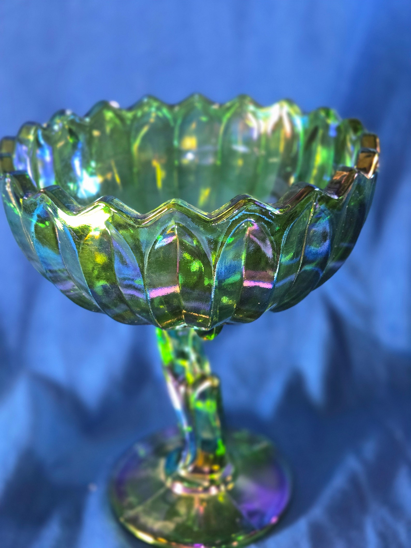 Vintage Green Glass Compote or Goblet Carnival Tulip Lotus Blossom - Etsy