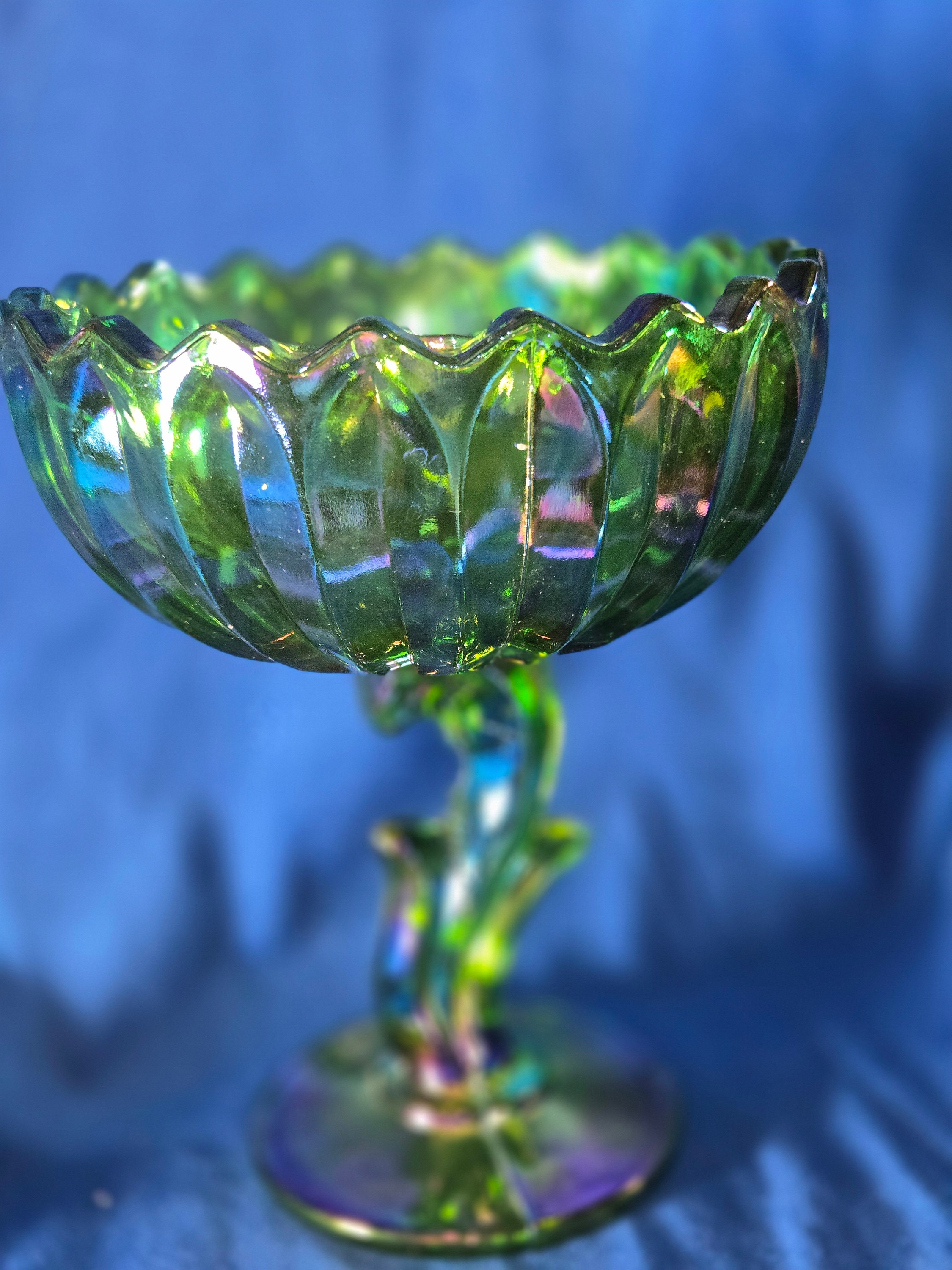 Vintage Green Glass Compote or Goblet Carnival Tulip Lotus Blossom - Etsy