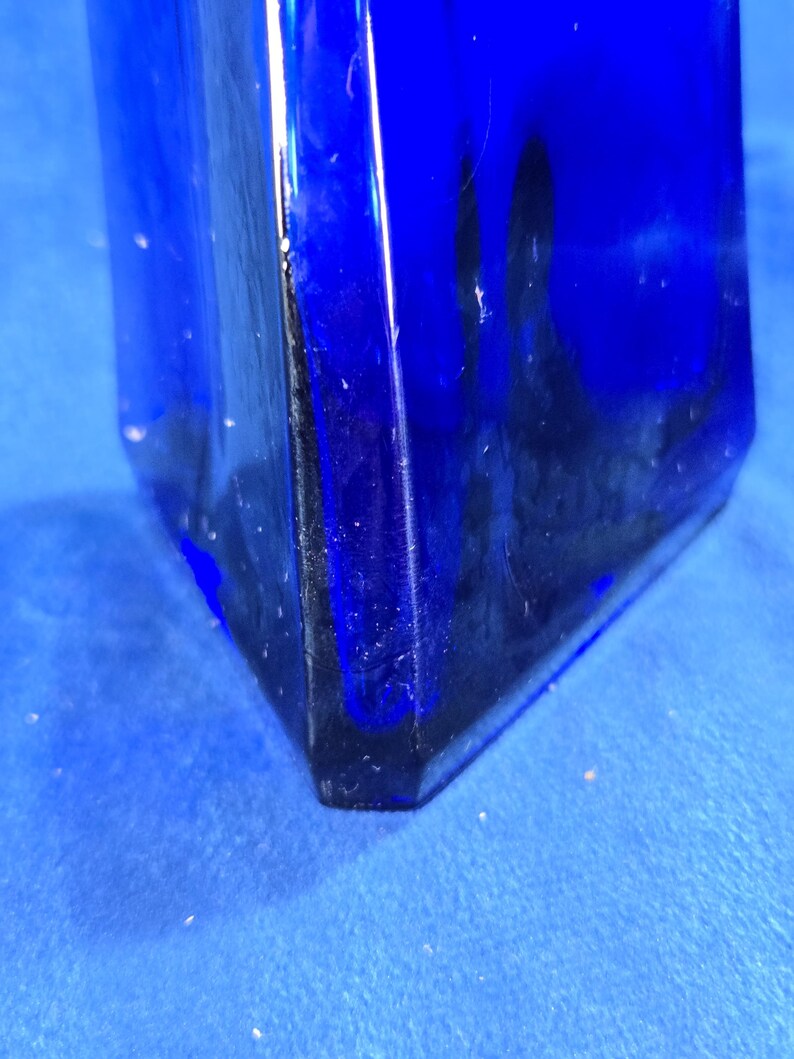 Vintage Cobalt Blue Triangle Glass Bottle - Etsy