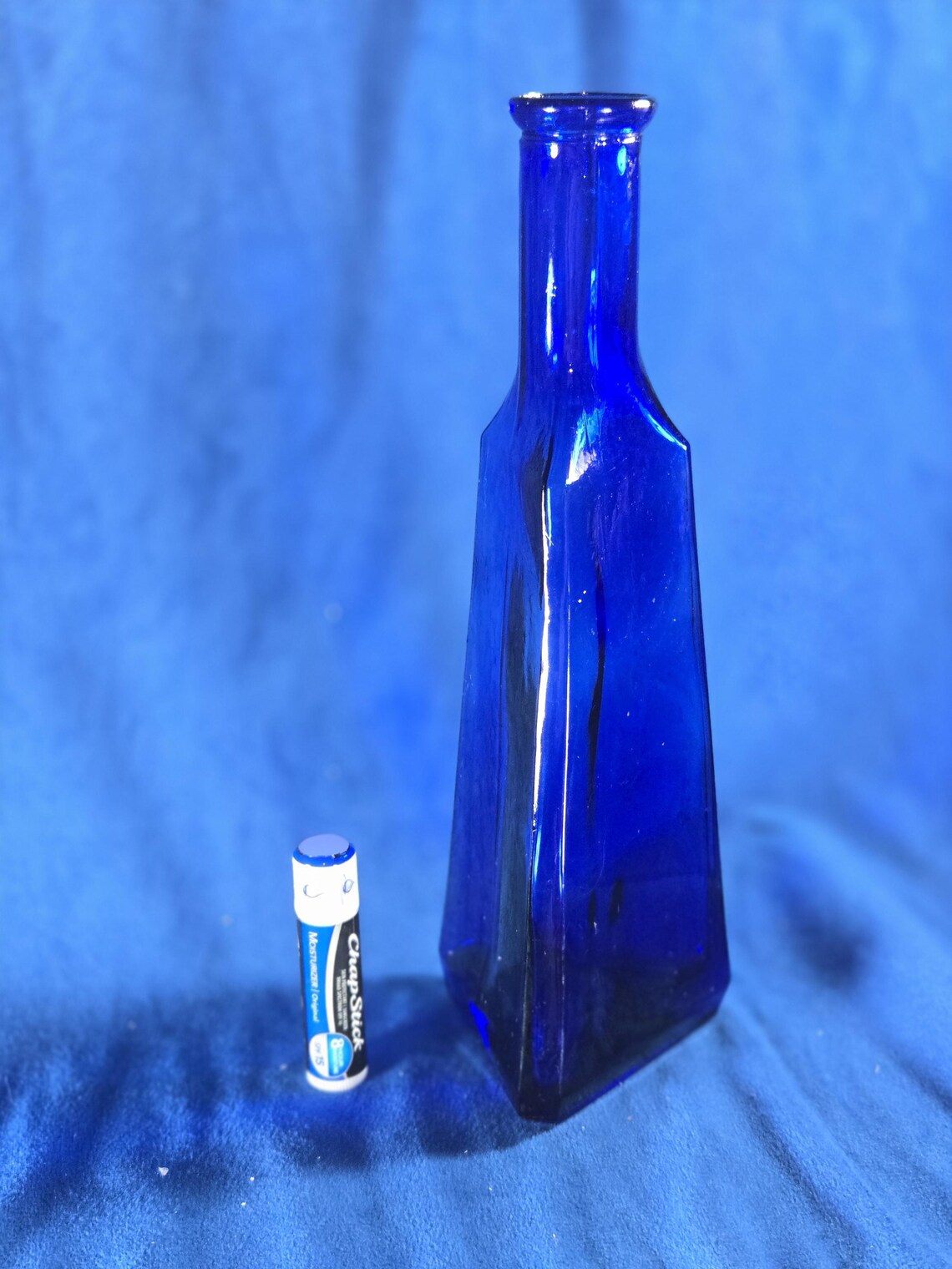 Vintage Cobalt Blue Triangle Glass Bottle - Etsy
