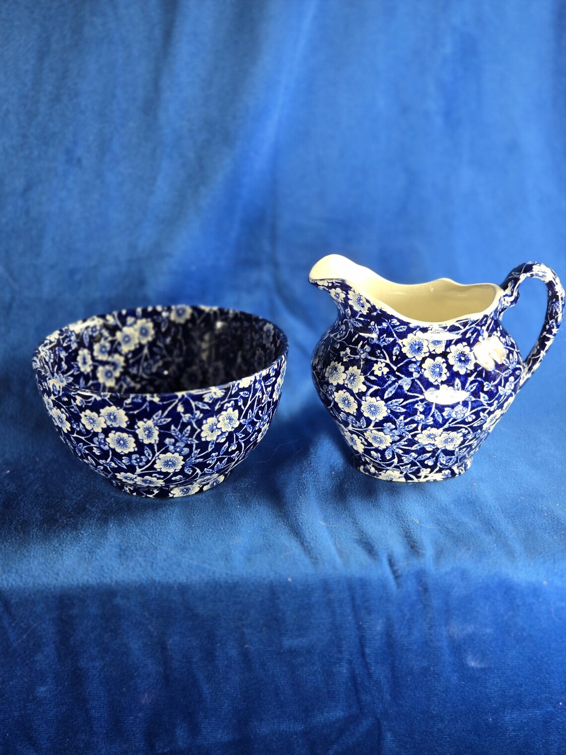 Vintage Blue and White Burleigh Calico Bowl and Pitcher Set - Etsy