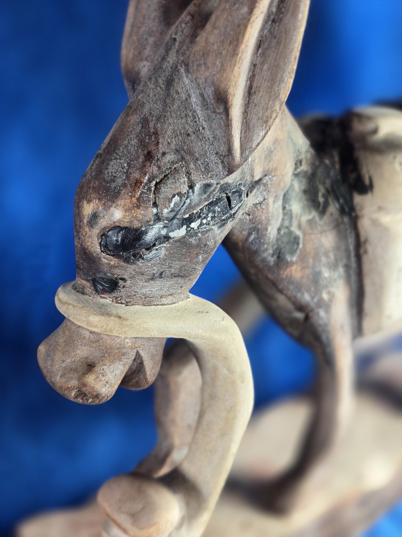 Vintage Hand-carved Wooden Donkey Figurine Rustic Folk Art With Natural ...