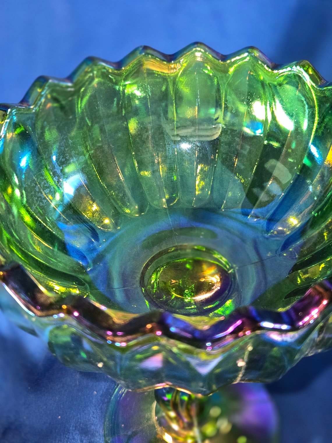 Vintage Green Glass Compote or Goblet Carnival Tulip Lotus Blossom - Etsy