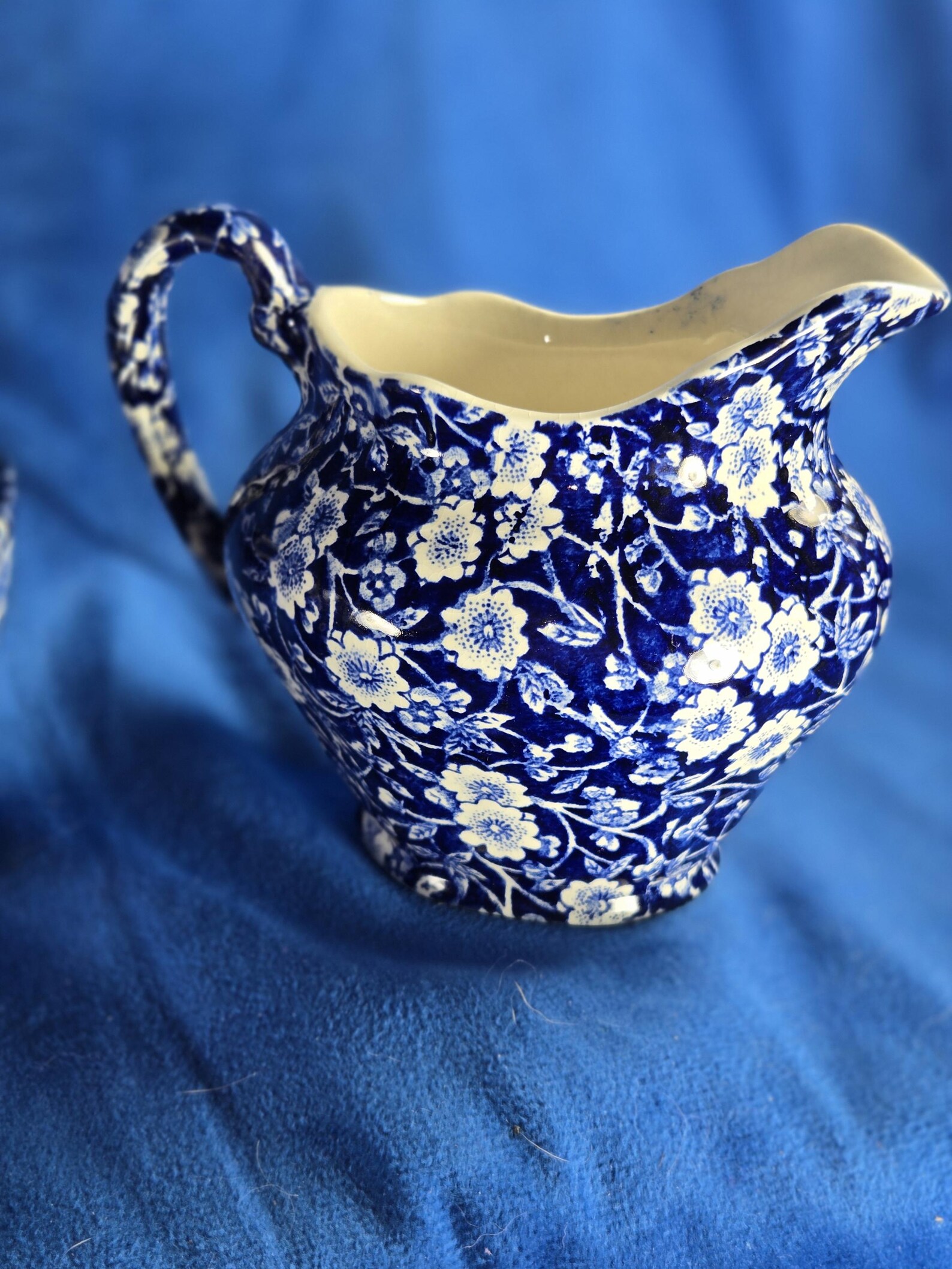 Vintage Blue and White Burleigh Calico Bowl and Pitcher Set - Etsy