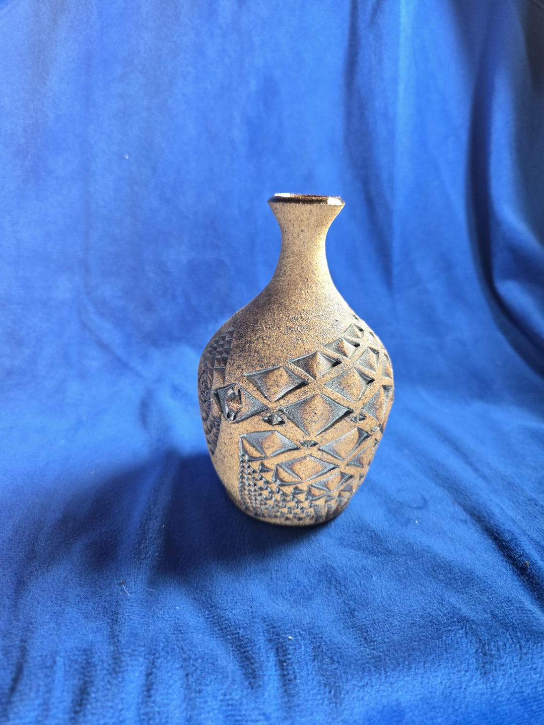 Vintage Handcrafted Textured Clay Vase With Geometric Pattern – Rustic ...