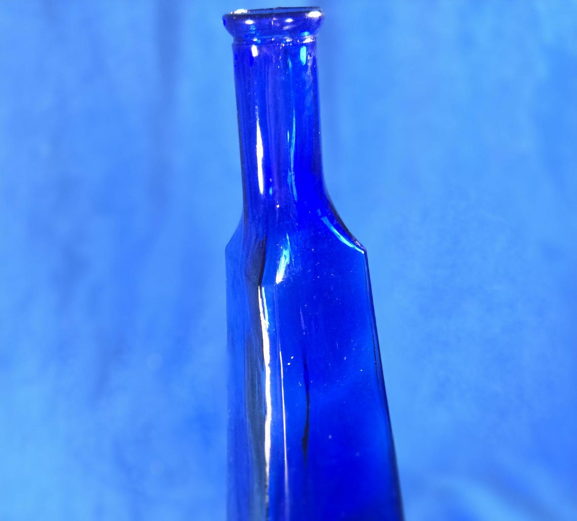 Vintage Cobalt Blue Triangle Glass Bottle - Etsy
