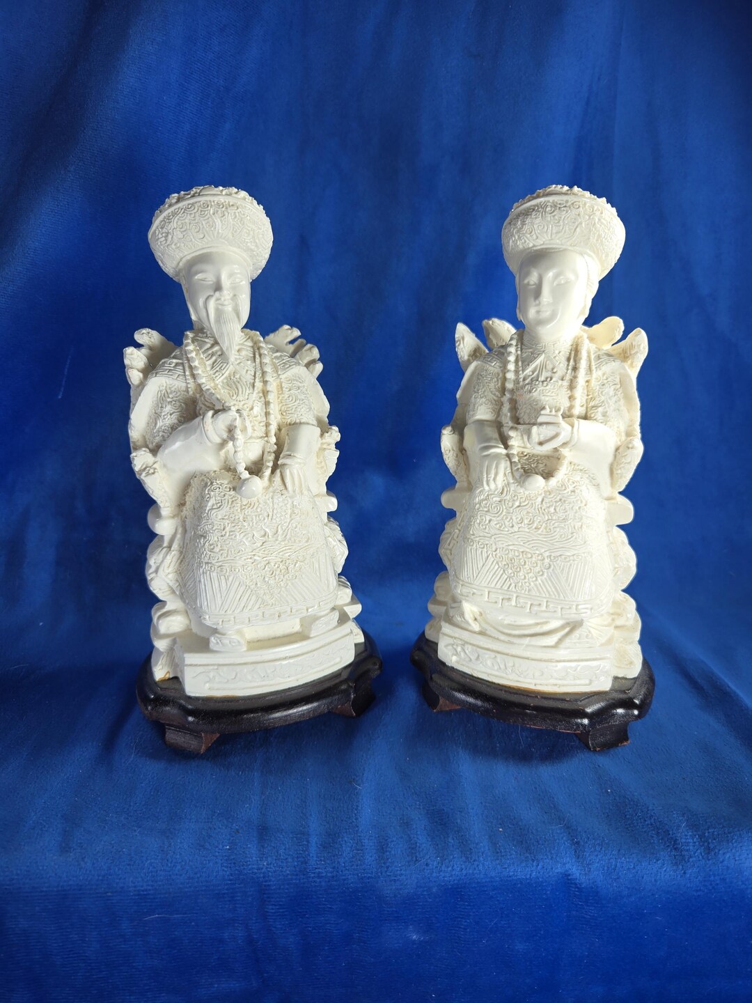 Vintage Chinese Emperor & Empress Resin Statues – Intricately Carved ...