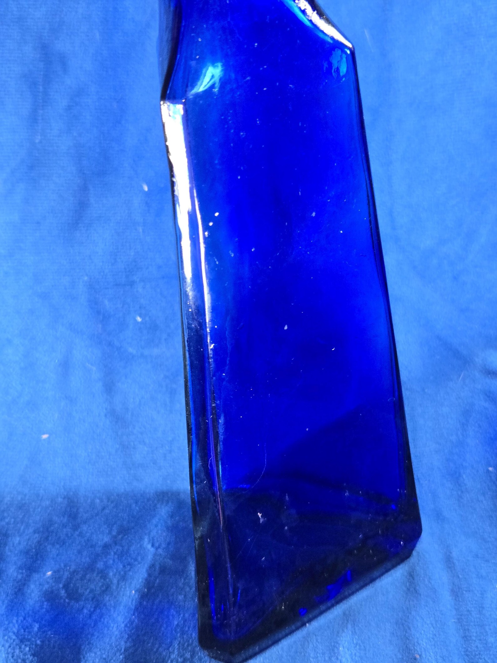 Vintage Cobalt Blue Triangle Glass Bottle - Etsy