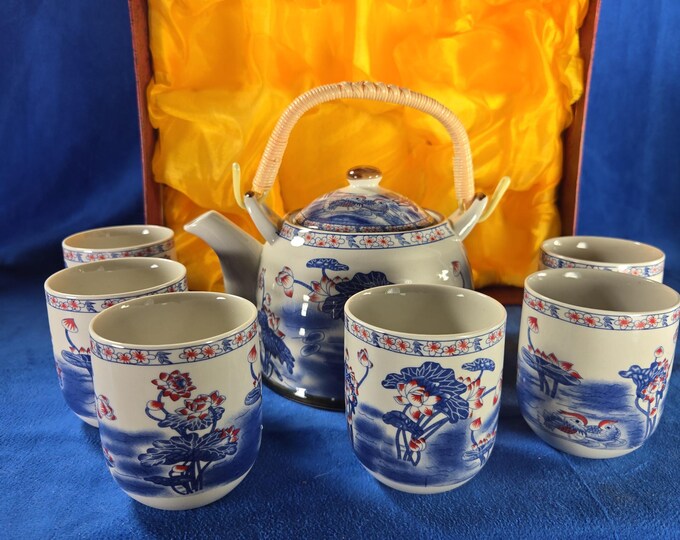 Vintage Chinese Porcelain Tea Set With Lotus & Duck Motif – Teapot and ...