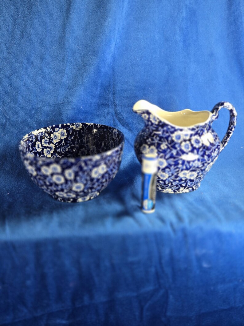 Vintage Blue and White Burleigh Calico Bowl and Pitcher Set - Etsy