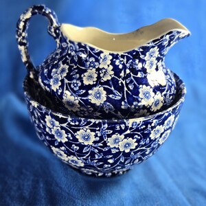 Vintage Blue and White Burleigh Calico Bowl and Pitcher Set - Etsy