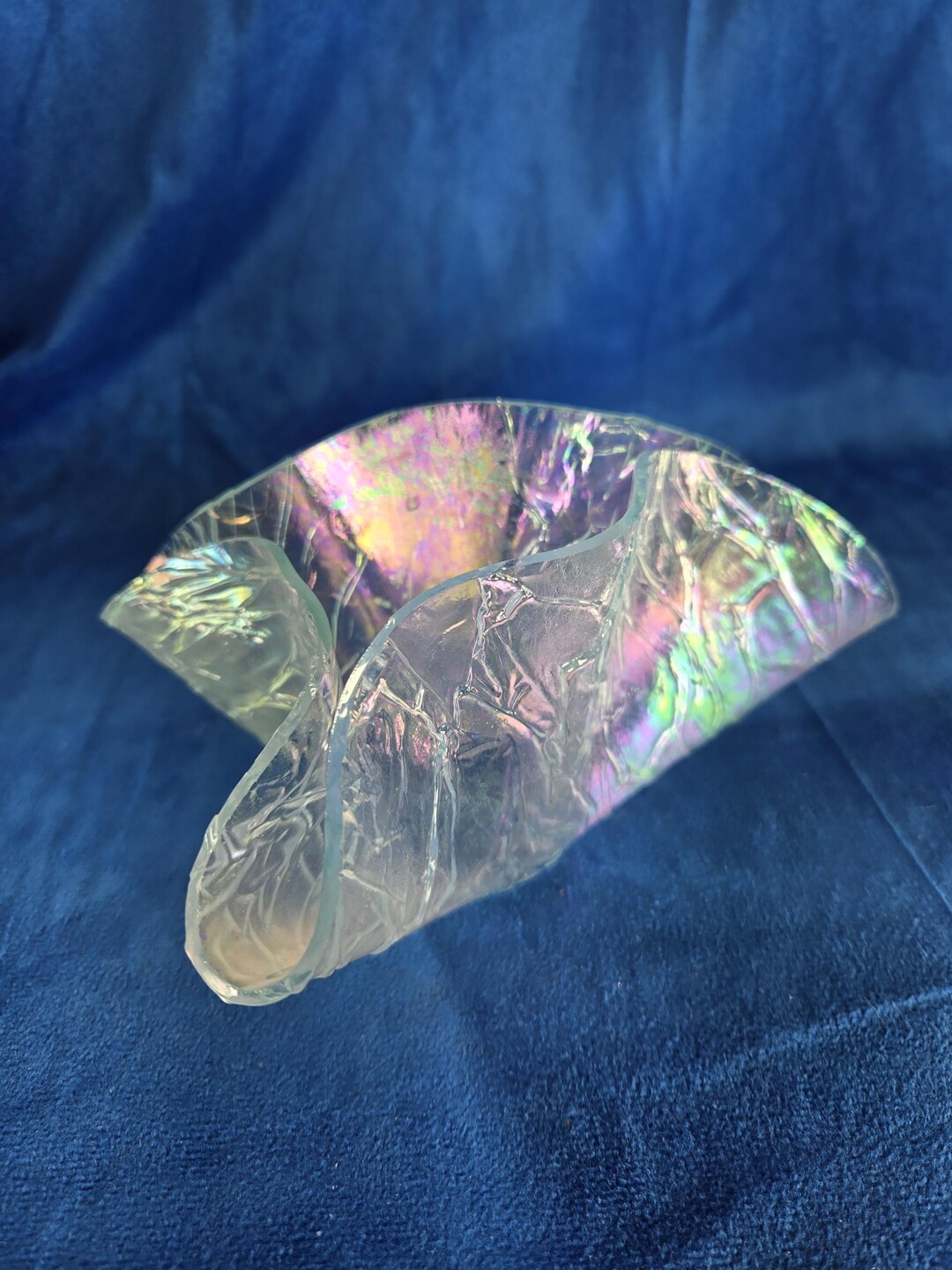 Vintage Iridescent Ruffle Edge Glass Bowl – Crimped Freeform Shimmering ...