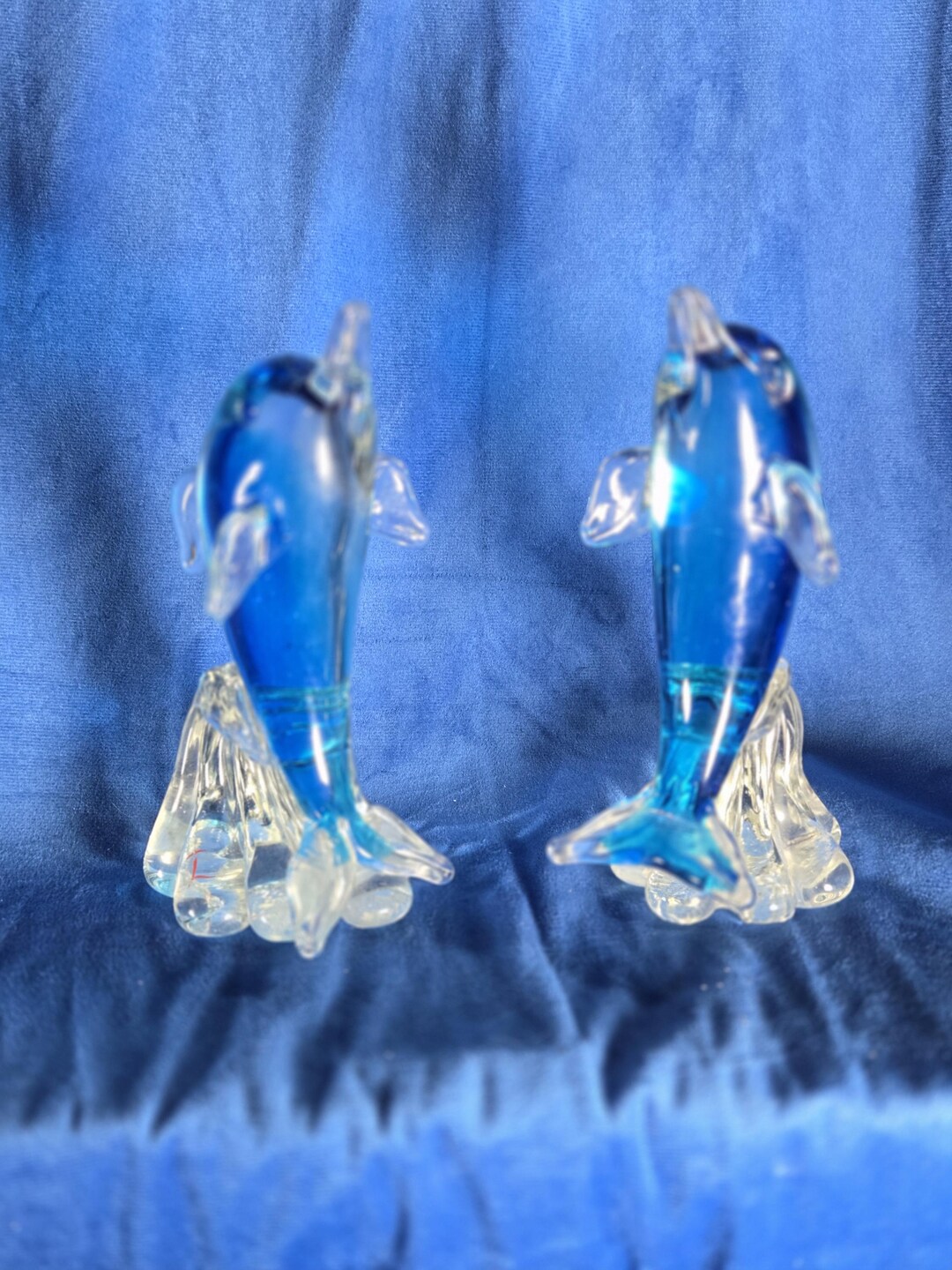 Vintage Hand-blown Glass Dolphin Figurines – Pair of Blue and Clear ...