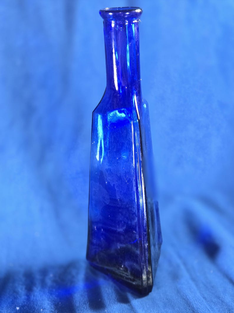 Vintage Cobalt Blue Triangle Glass Bottle - Etsy
