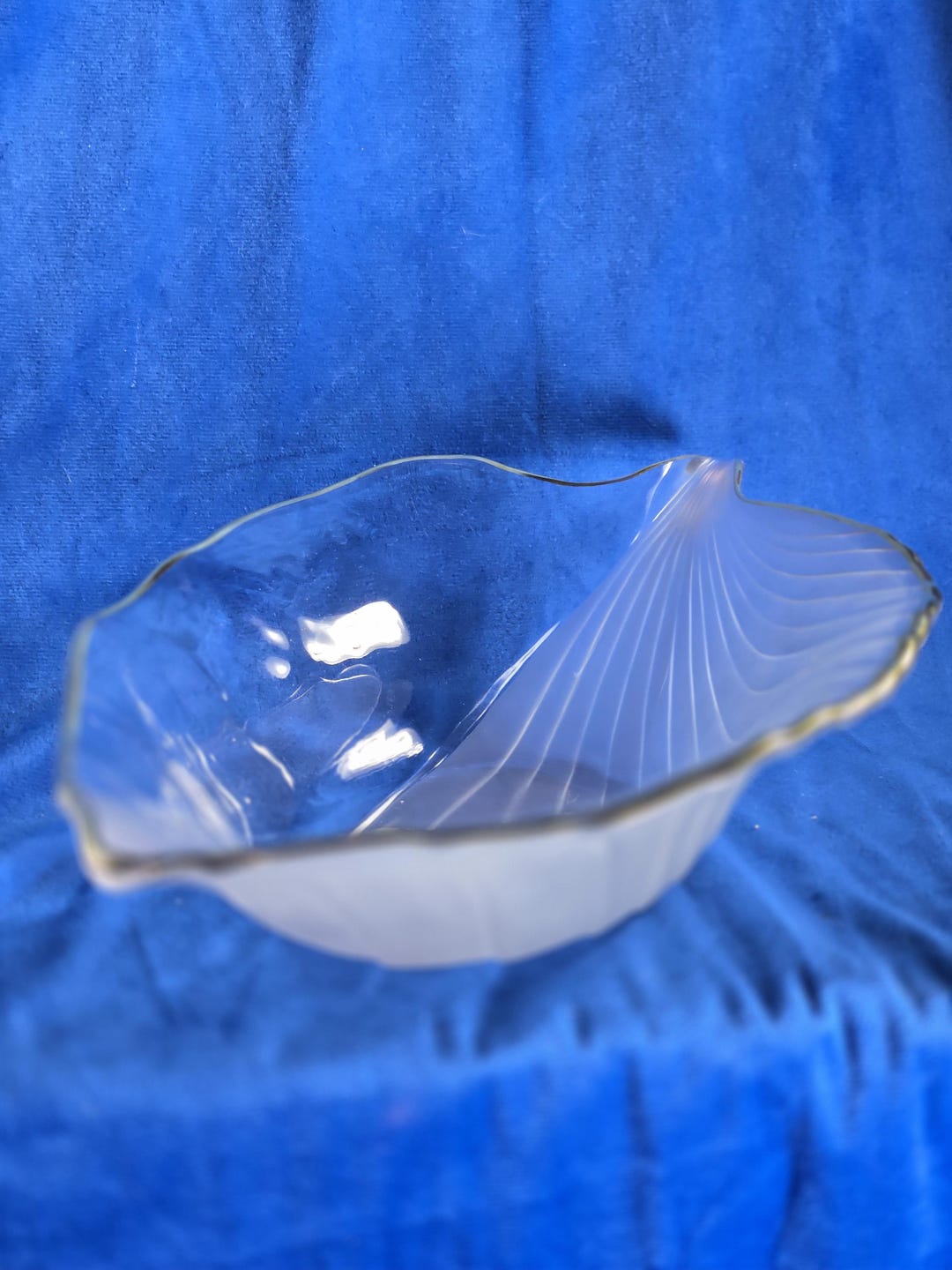 Vintage Elegant Glass Shell Dish With Gold Rim – 12” Unique Tabletop ...