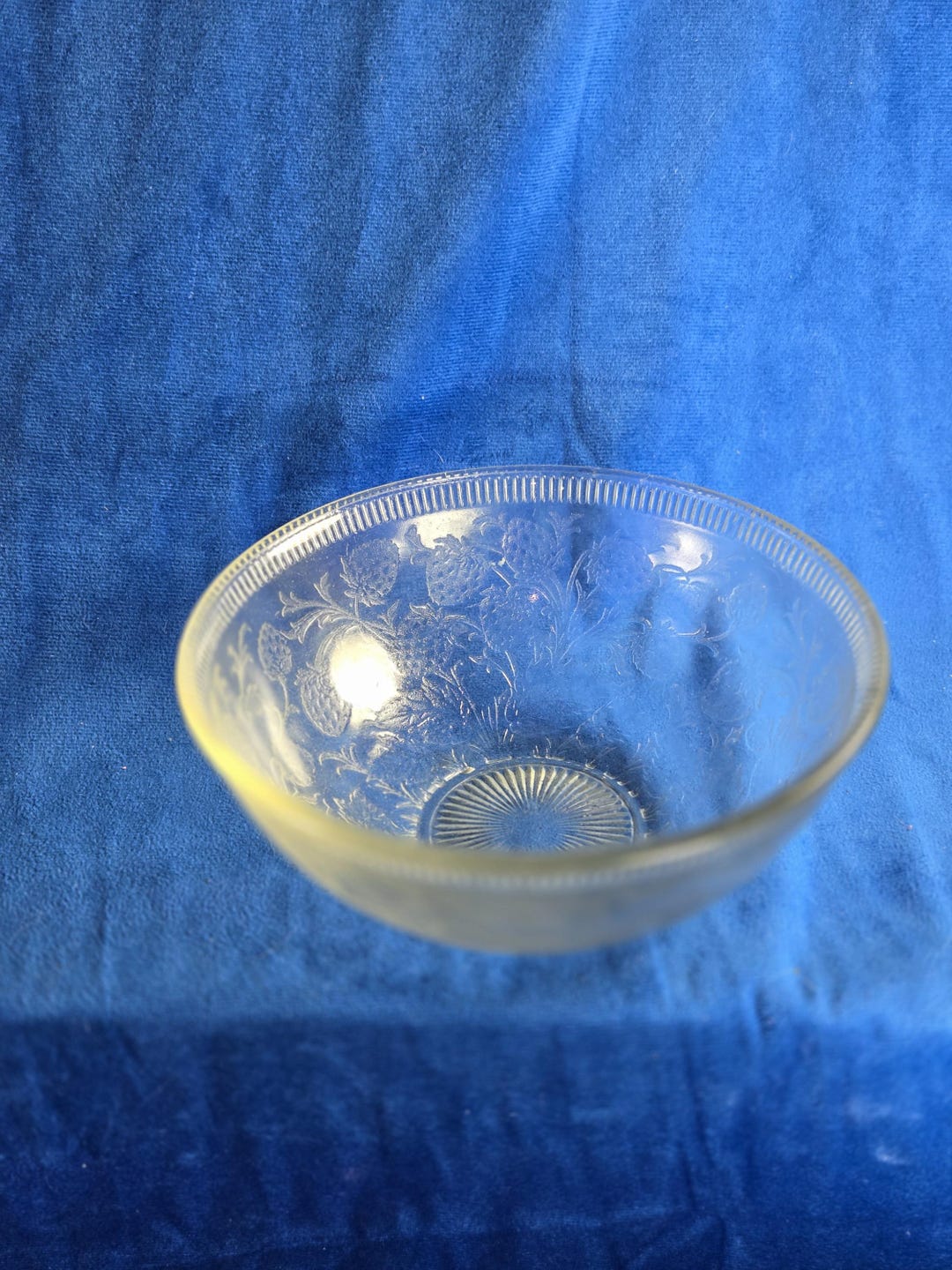 Vintage Glass Bowl Etched With Floral Motif - Etsy