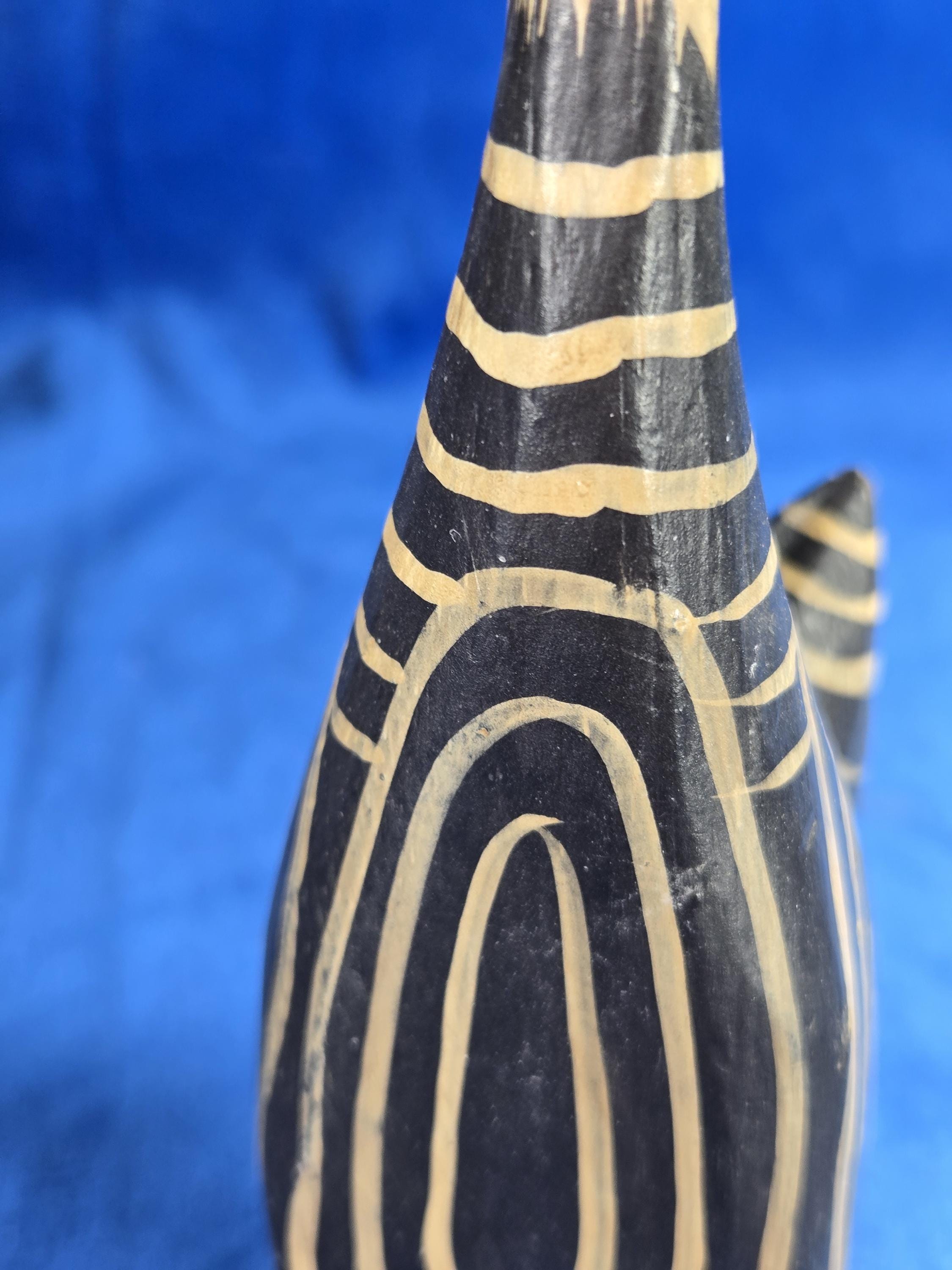 Handcrafted Striped Mexican Folk Art Cat Figurine Black & Natural Wood ...