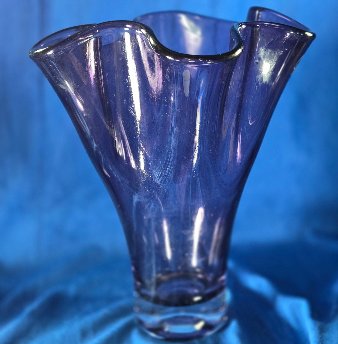 Vintage Lenox Amethyst Purple Ruffle Glass Vase - Tall Handcrafted ...