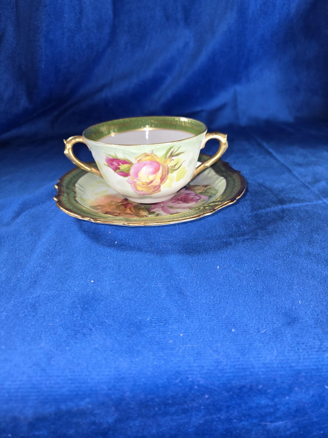 Limoges Coronet France Bouillon Cup and Saucer – Hand-painted Roses ...