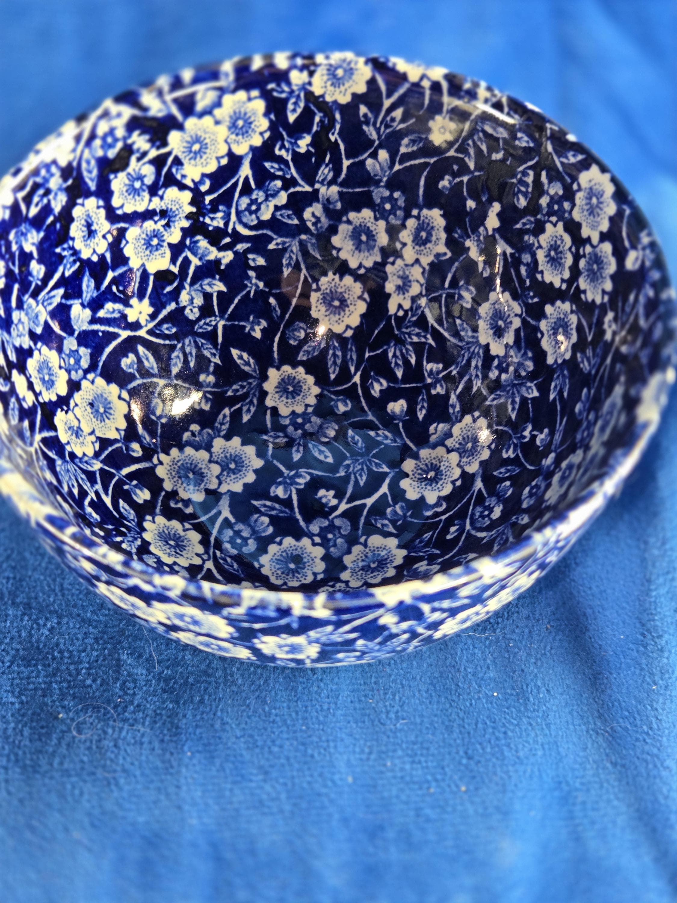 Vintage Blue and White Burleigh Calico Bowl and Pitcher Set - Etsy