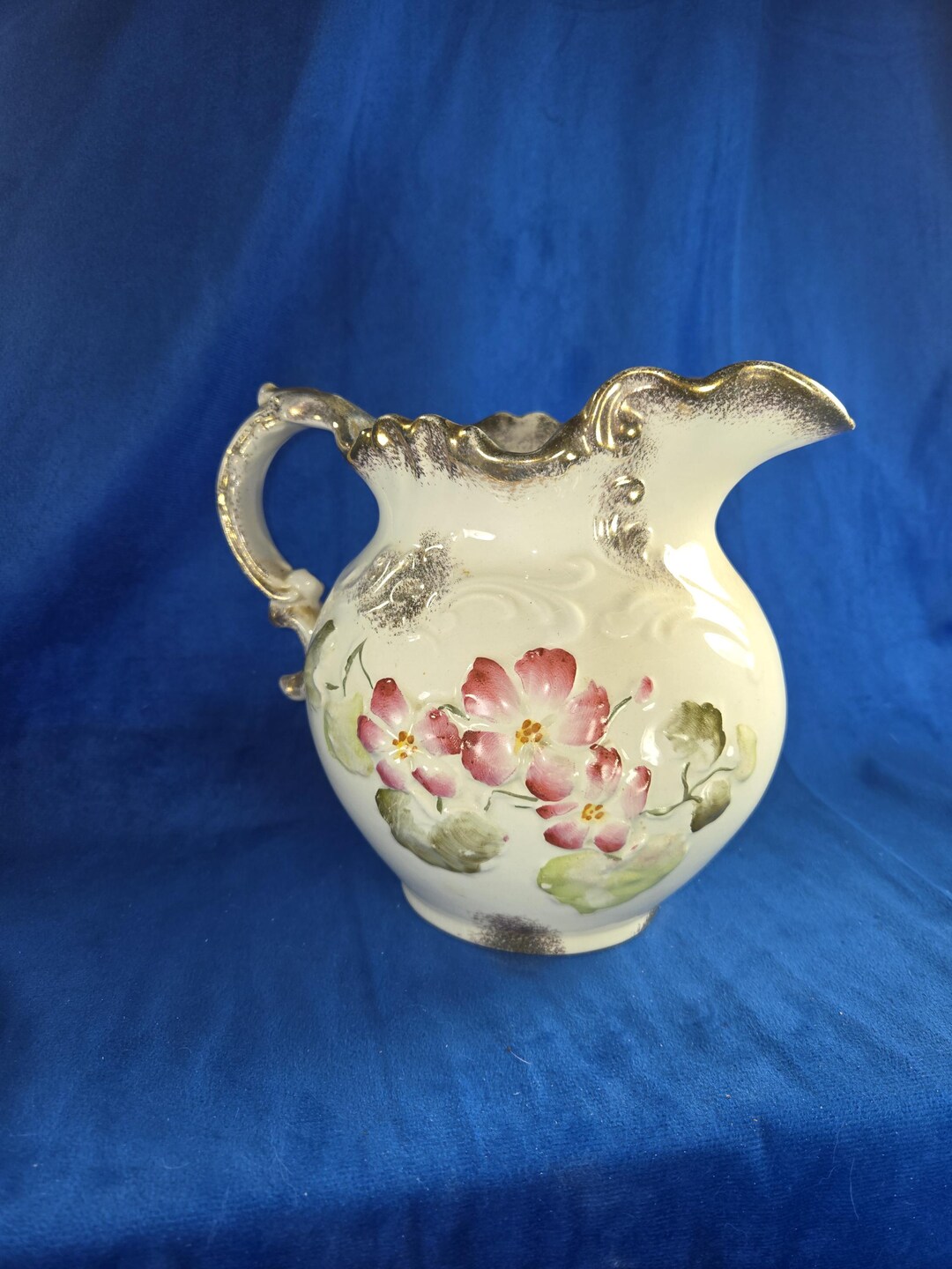Vintage Wheeling Pottery Hand-painted Pitcher With Floral Motif ...