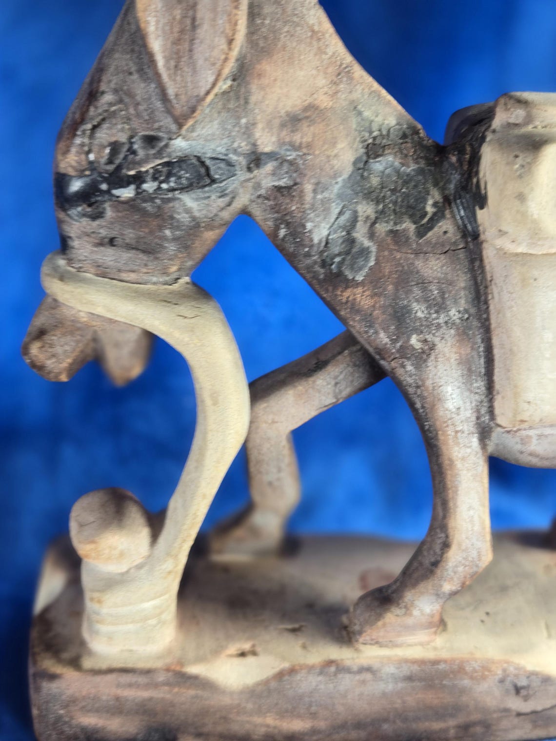 Vintage Hand-carved Wooden Donkey Figurine Rustic Folk Art With Natural ...