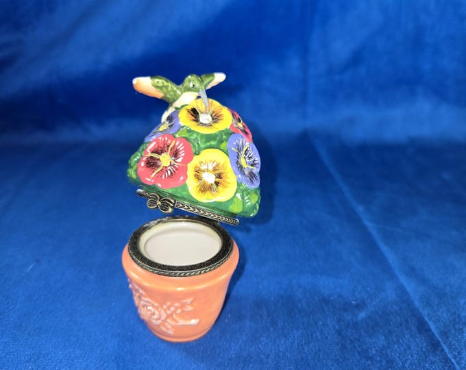 Vintage Hummingbird & Pansy Flower Pot Trinket Box – Hand-painted ...