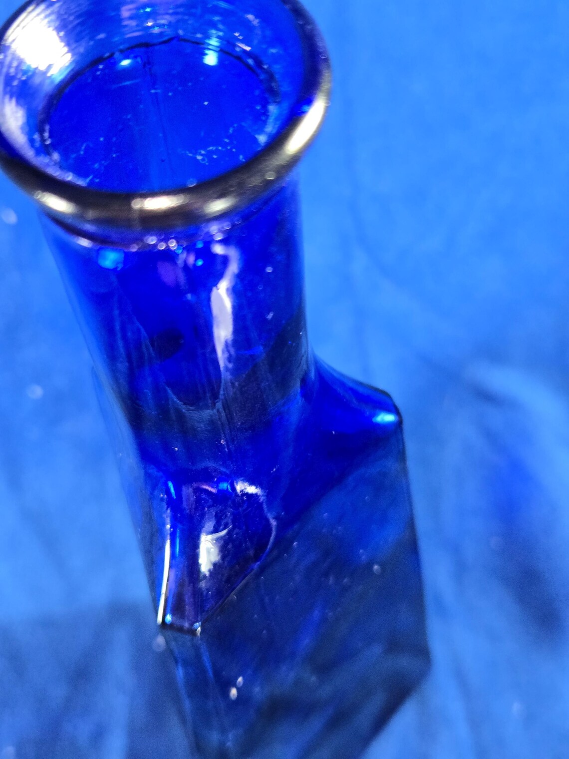 Vintage Cobalt Blue Triangle Glass Bottle - Etsy