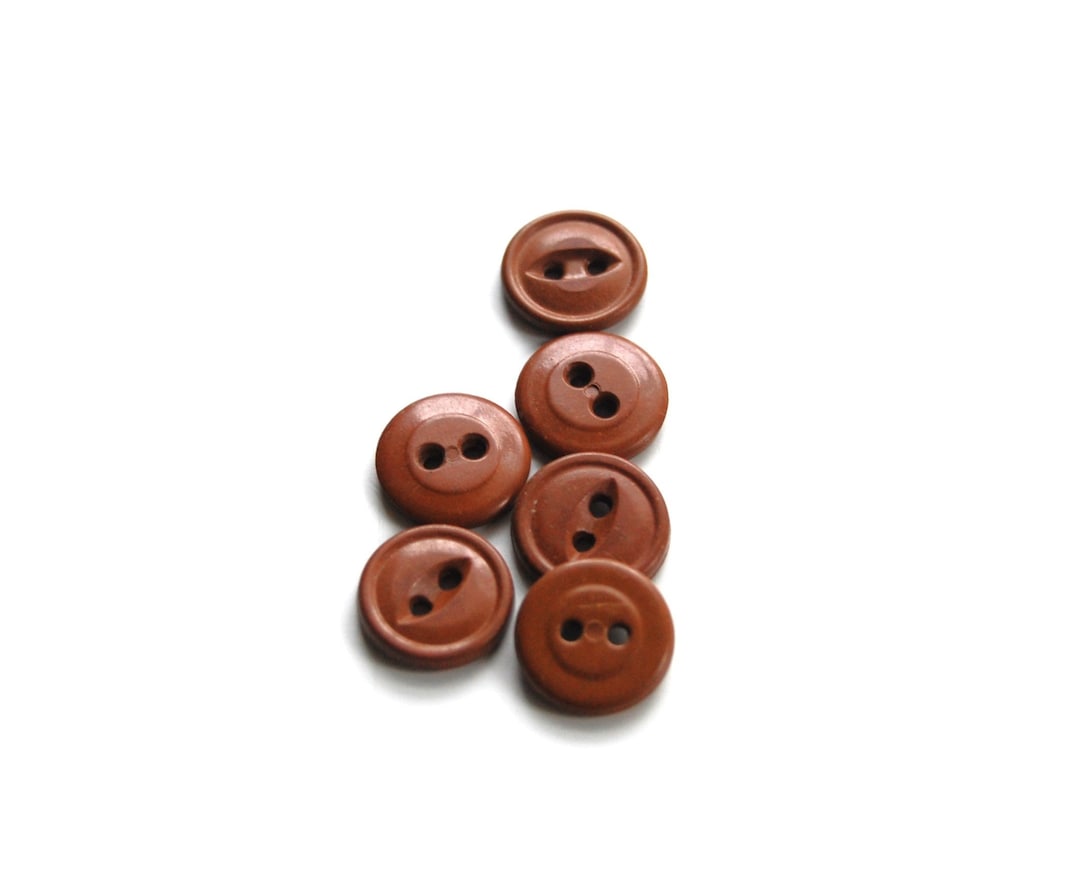 Vintage Brown Buttons, Round Brown Buttons, Set of 6 Vintage Round ...