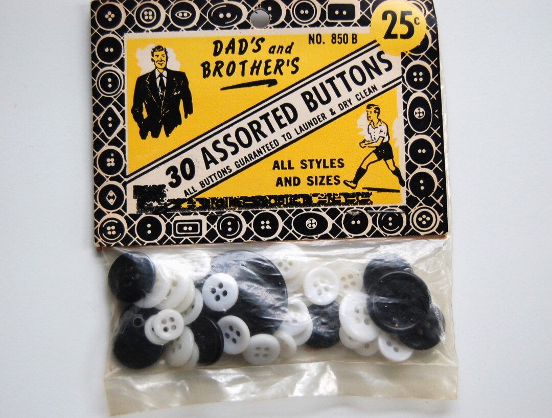 Vintage Dad's and Brother's Assorted Buttons, Neutral Buttons, Black ...