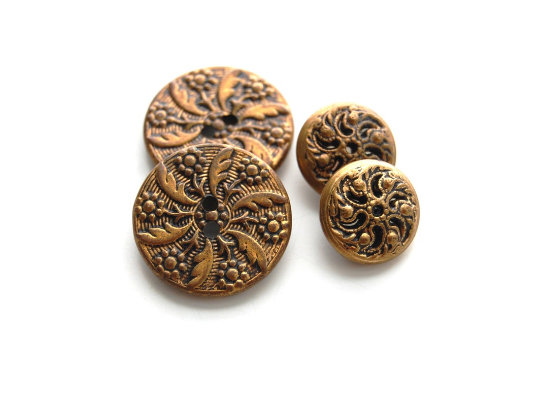 Vintage 1970s Brass Gold Carved Buttons, Gold Brass Metal Textured ...