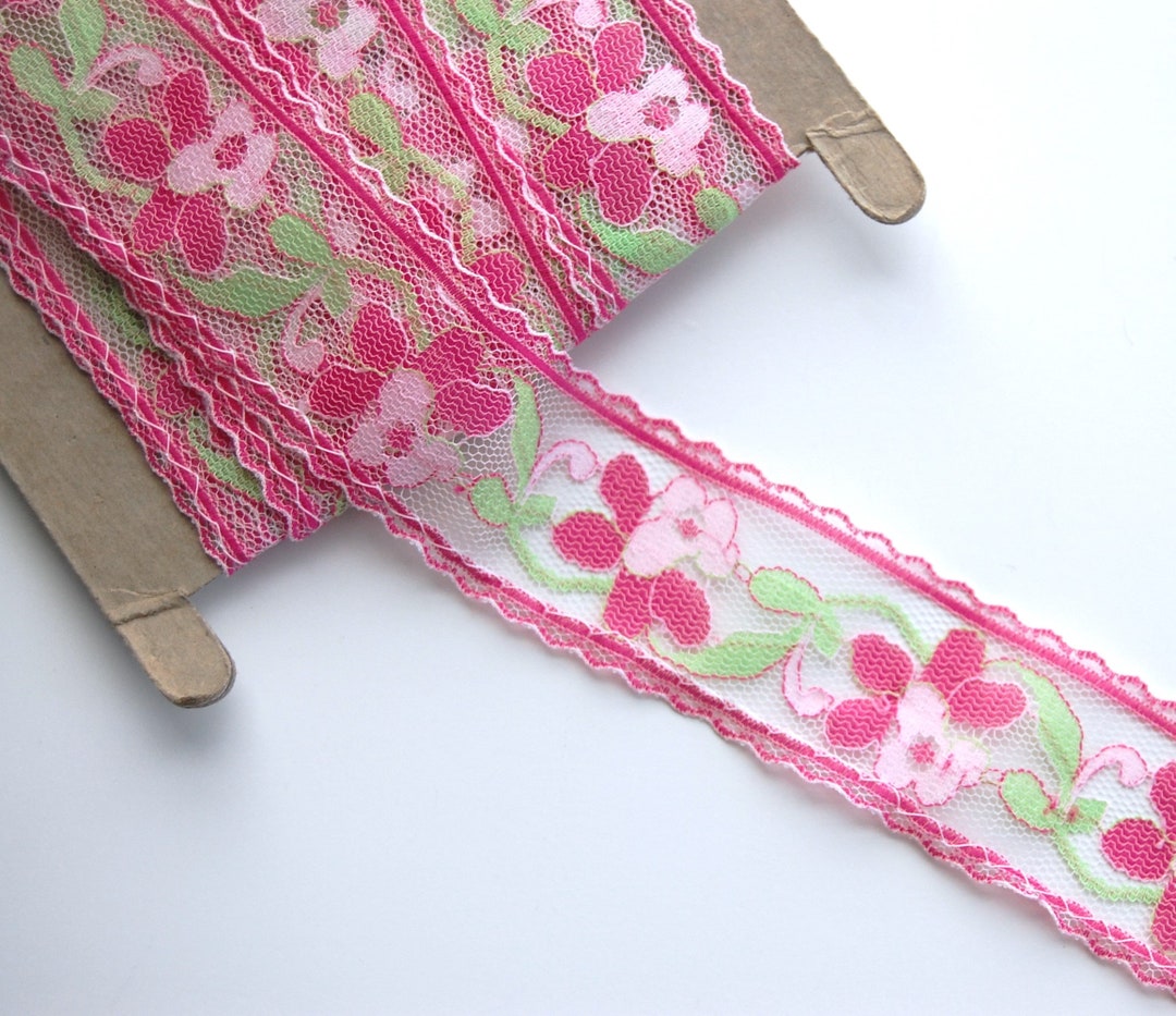 Pink Flowers Vintage Lace, Floral Pattern Lace, Vintage Sewing Lace ...