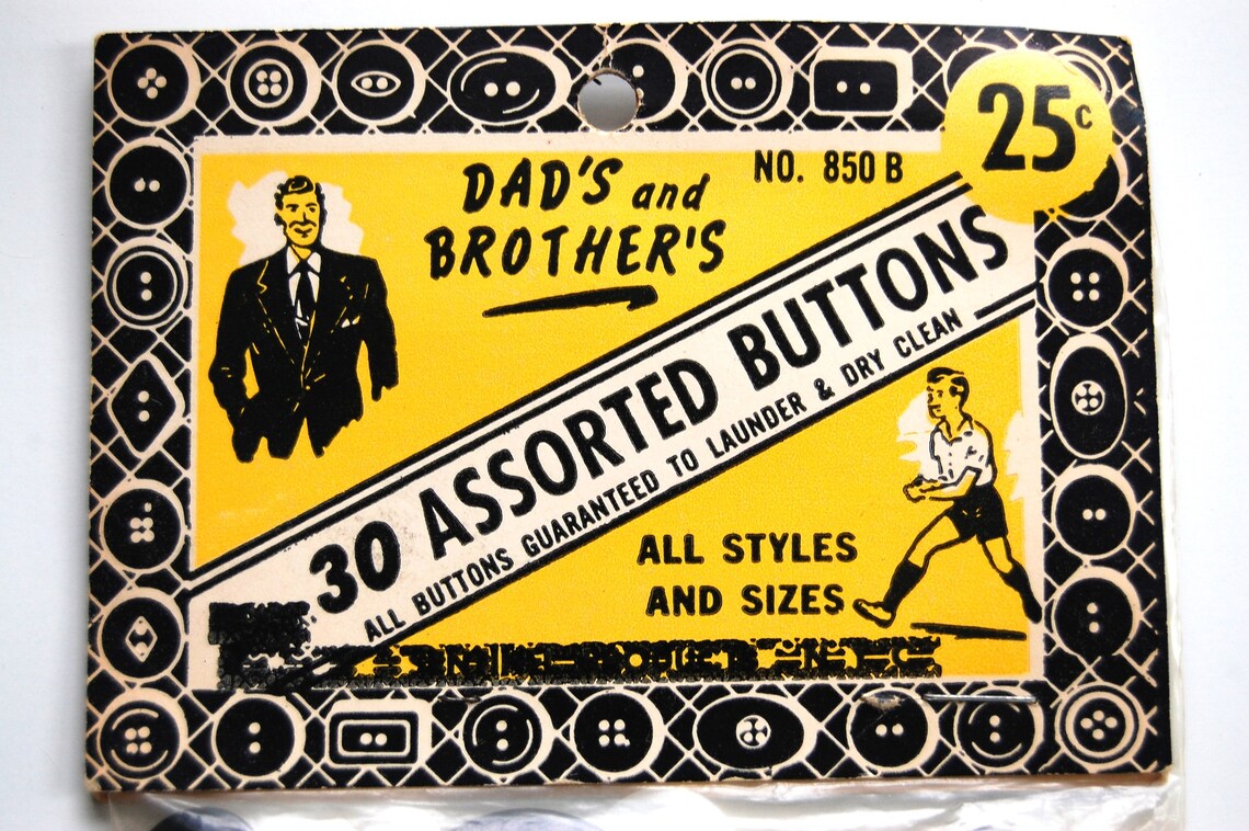 Vintage Dad's and Brother's Assorted Buttons, Black and White, 30 ...