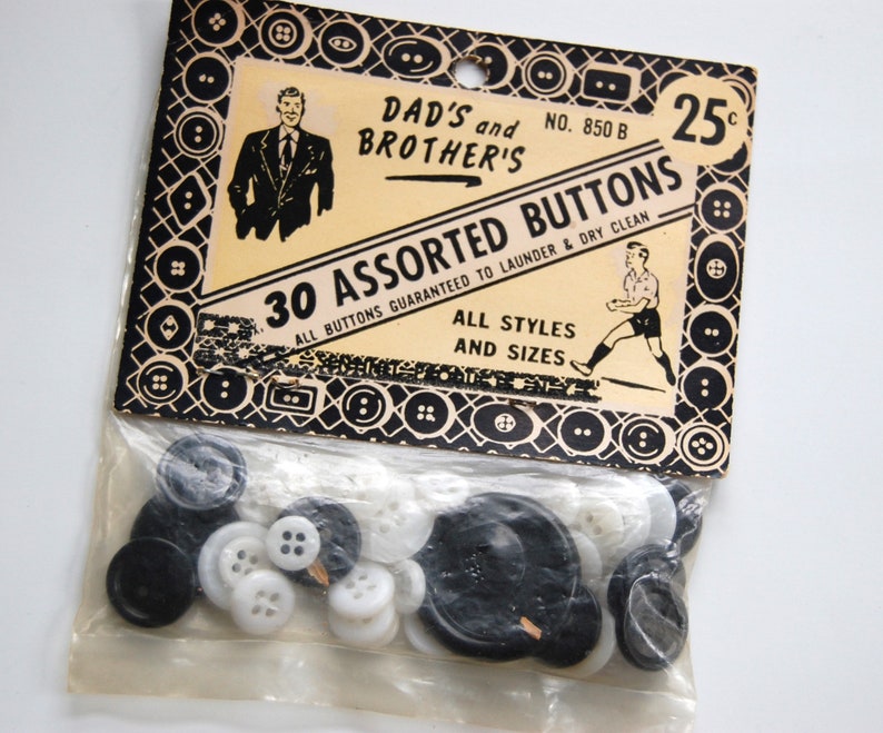 Vintage Dad's and Brother's Assorted Buttons, Black and White, 30 ...