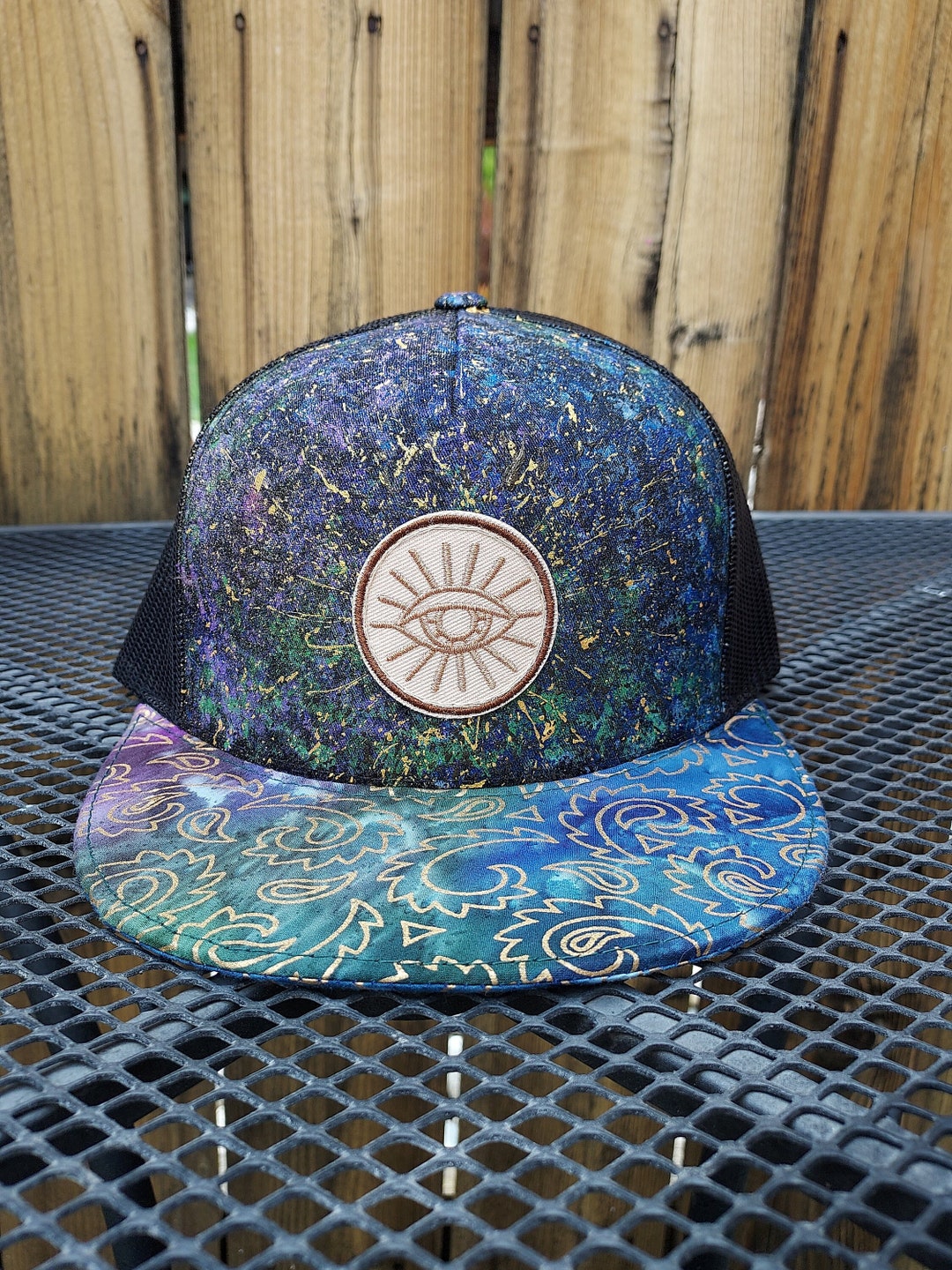Eye -hand Painted Hat With Fabric Attached Brim - One of a Kind ...