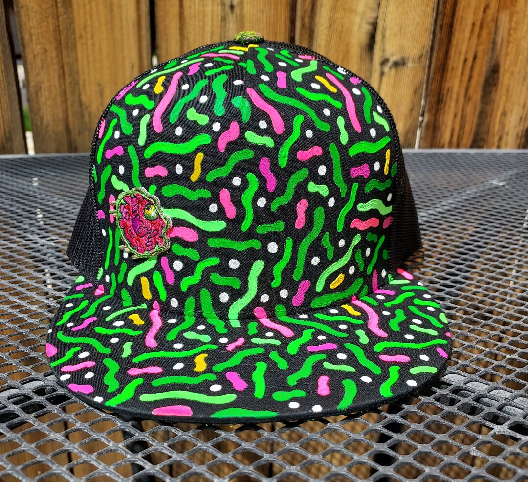 Germ - Hand Painted Pattern- One of a Kind - Flat Bill Trucker ...