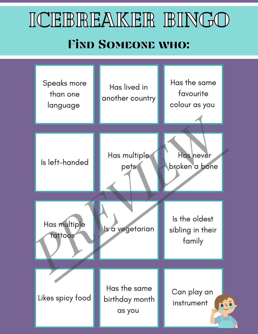 Icebreaker Bingo Get to Know You Game Activity Printable Digital PDF ...