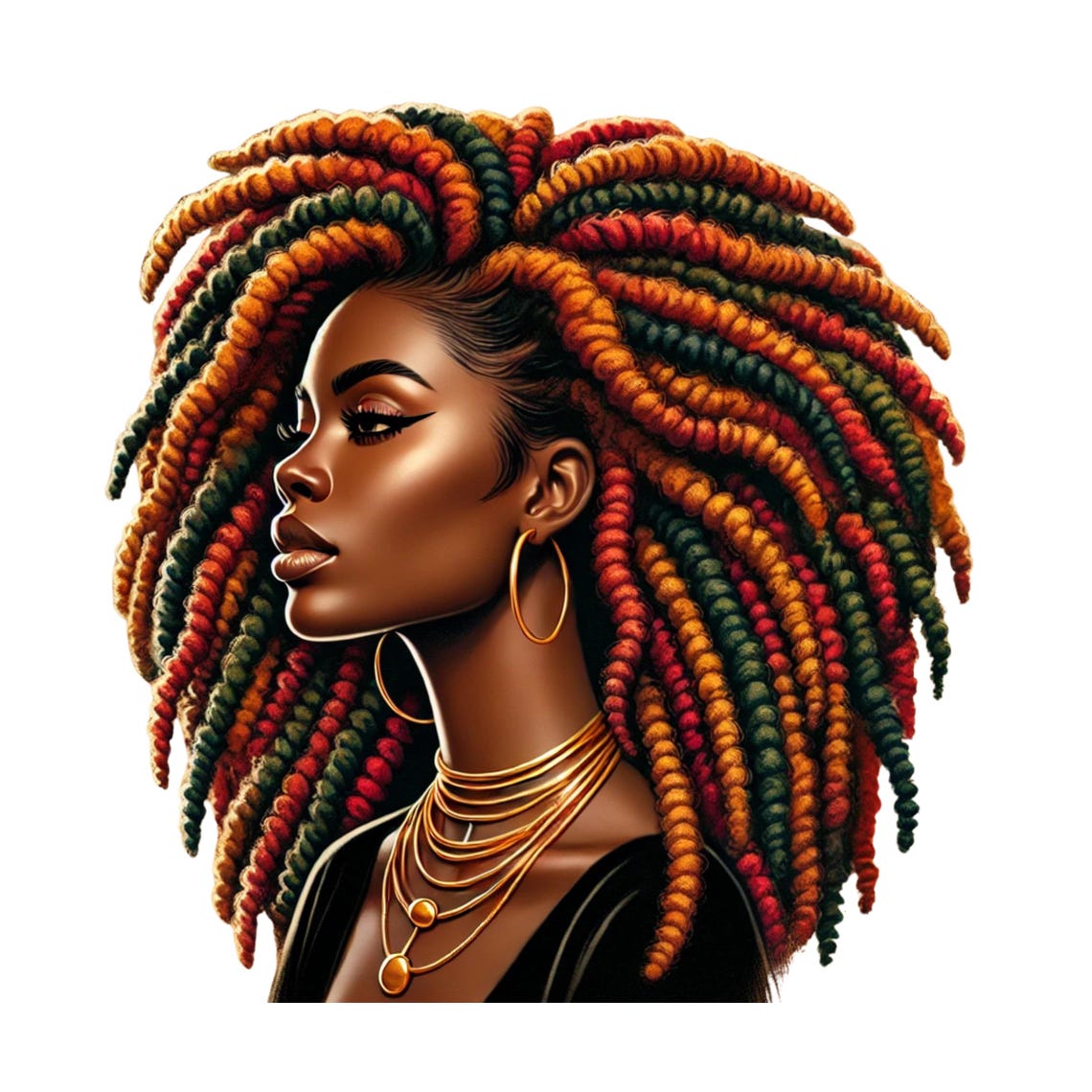 3 Beautiful Black Woman With Colored Locs, Clipart Ladies With Locs ...