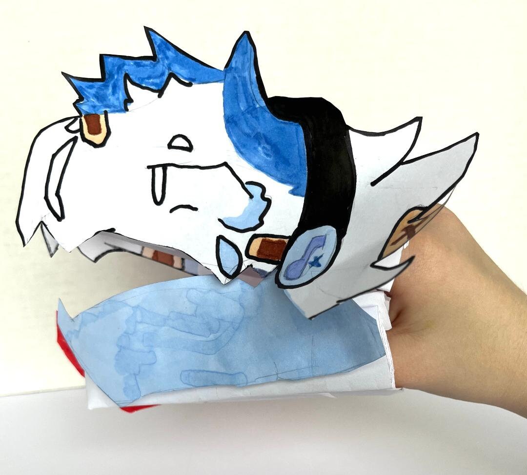 Paper Dragon Puppet - Unique Blue Red Anger and Sorrow Emotional ...