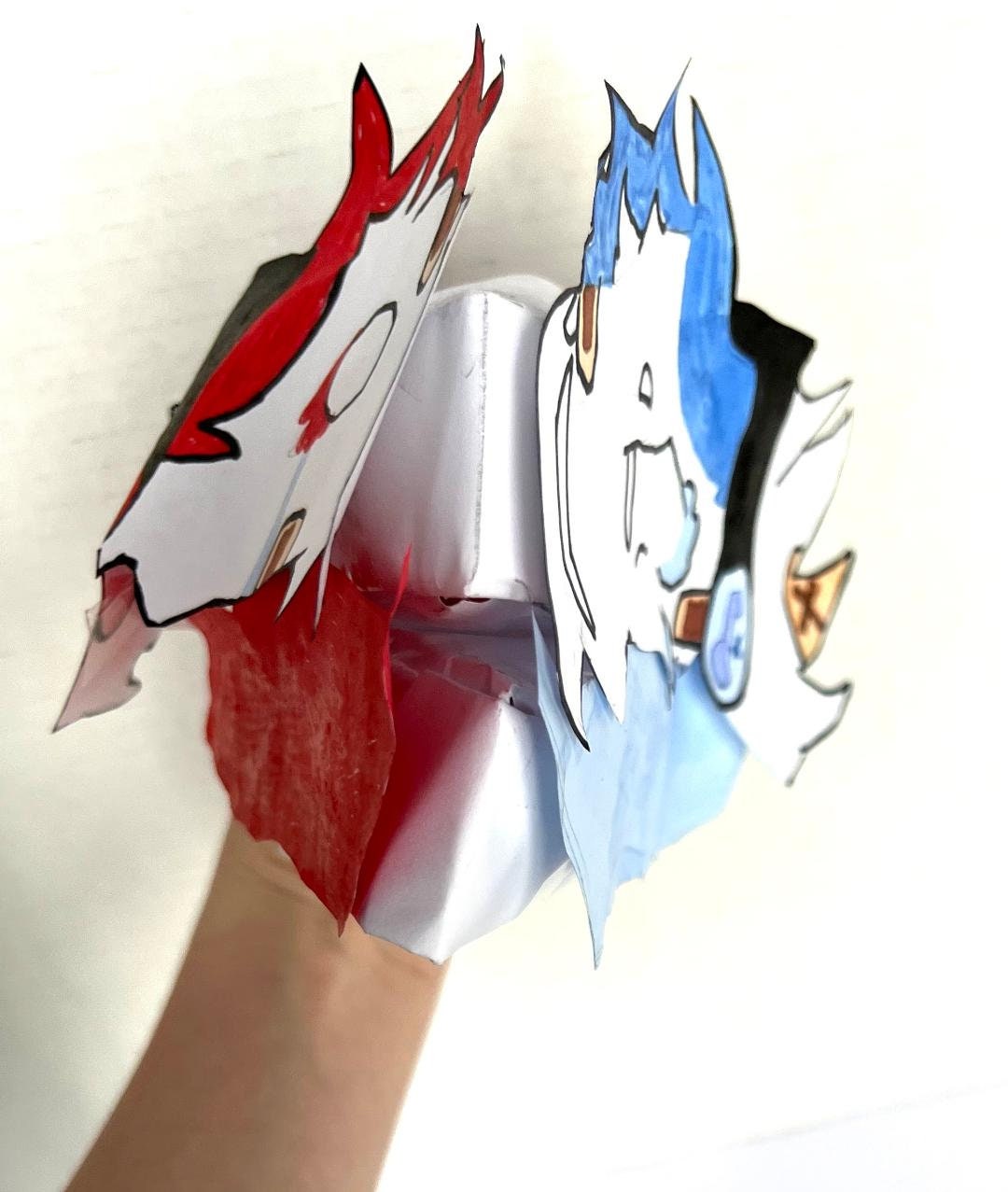 Paper Dragon Puppet - Unique Blue Red Anger and Sorrow Emotional ...