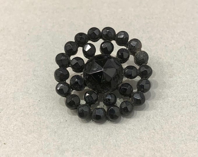 Vintage Riveted Black Glass Button-brass Loop Shank-just Under 1 1/8 ...