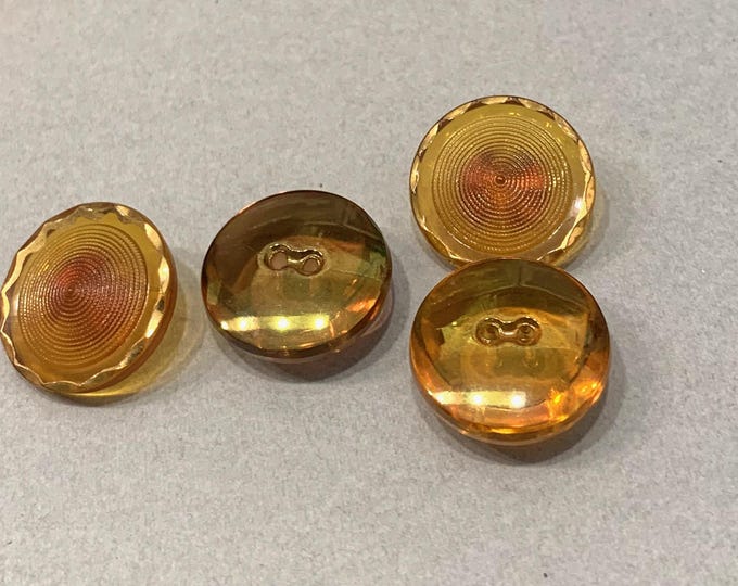 4 Medium Vintage Amber Glass Buttons-2 With Gold-2 With Copper Luster ...