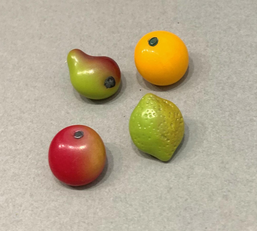Vintage Realistic Glass Fruit Buttons-orange, Pear, Apple, Lime ...