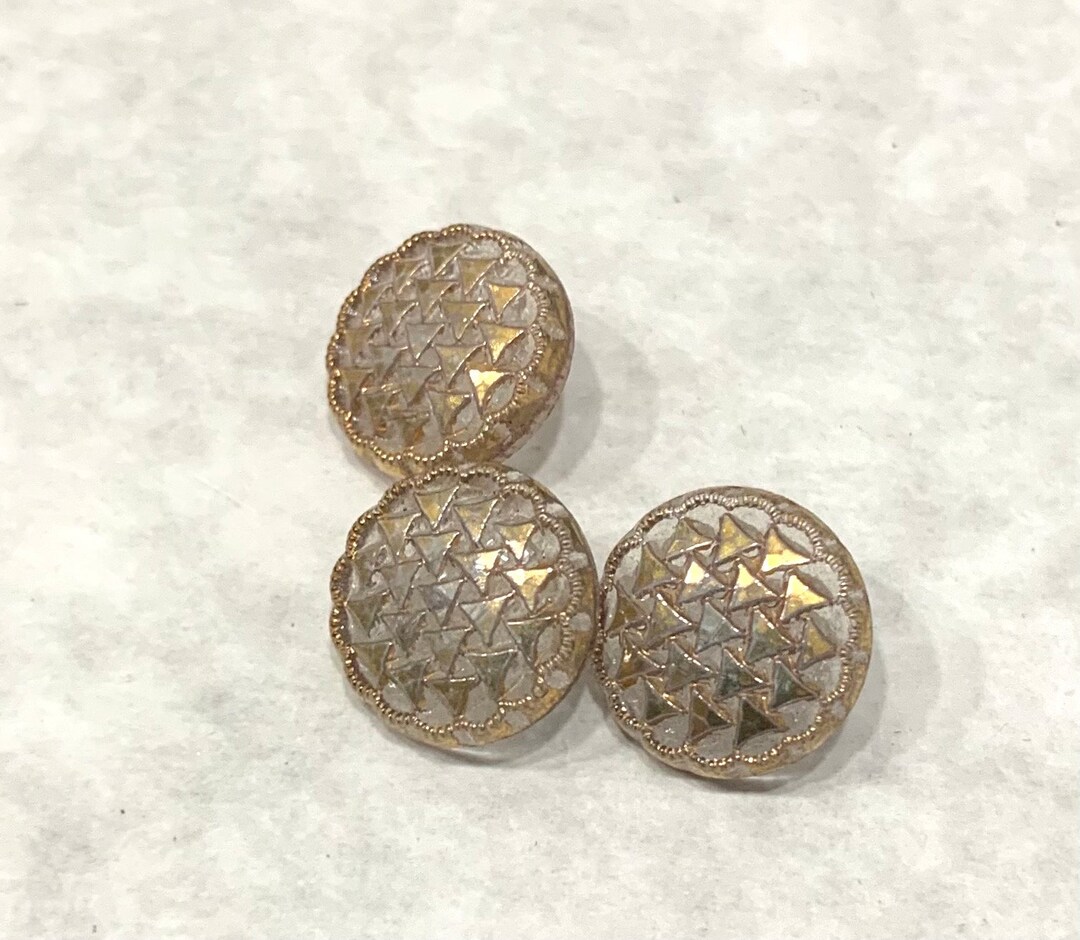 Three Vintage Clear Glass Buttons With Gold Luster small-self Shank ...