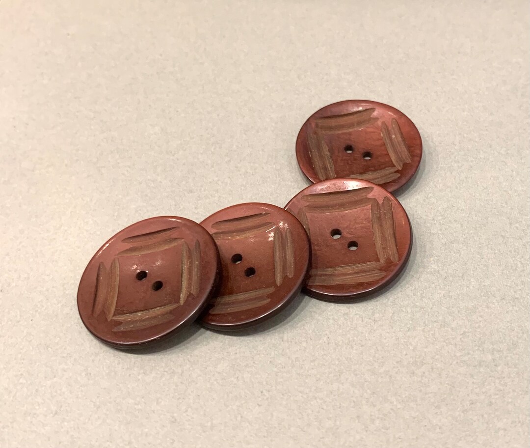 4 Vintage Brown Buttons-1930's Plastic Carved Buttons-great for Crafts ...