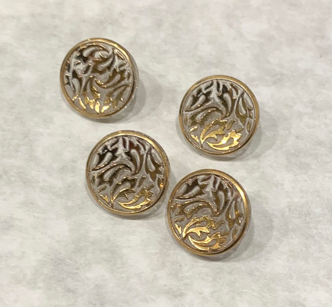 Four Vintage Clear Glass Buttons With Gold Luster -small-self Shank ...