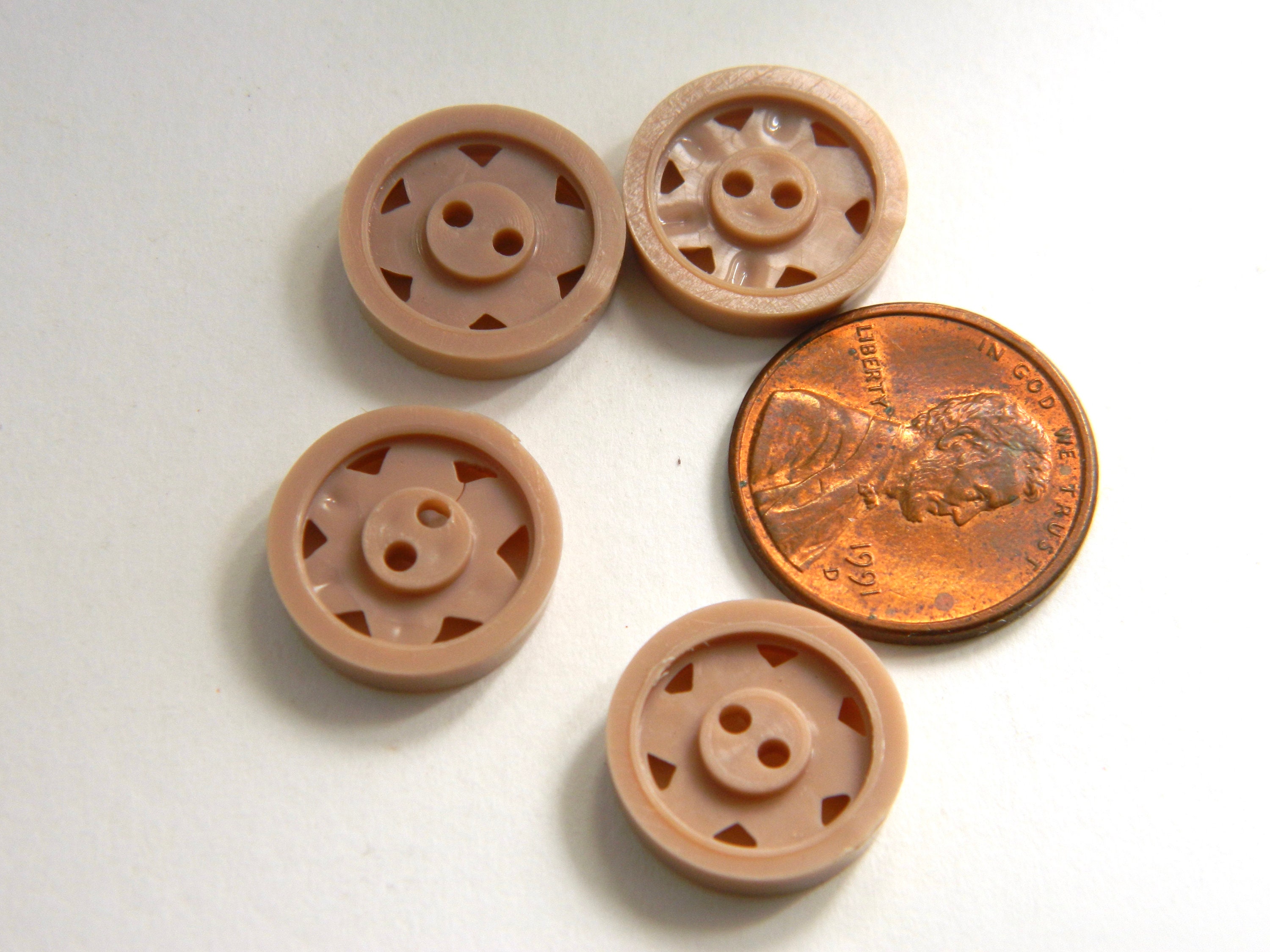 4 Small Pierced Beige Buttons, Buttons, Vintage Buttons, Vintage Sewing ...