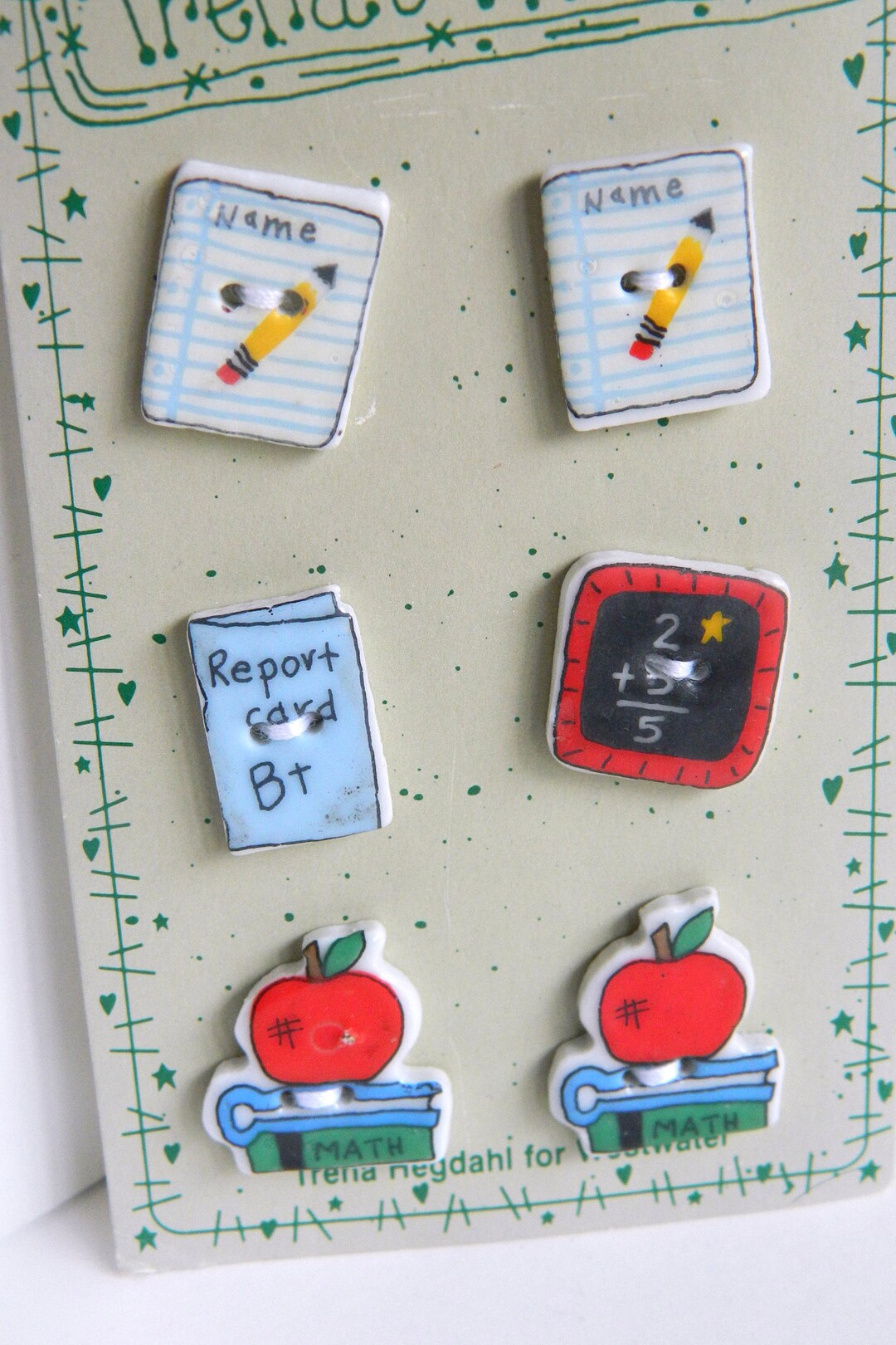 Trena's Trinkets Original Button Card With School Objects - Etsy