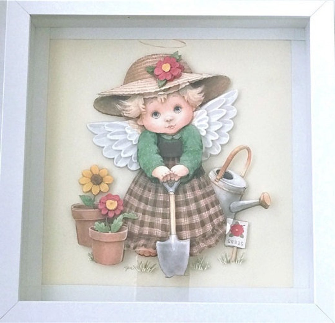 Handmade Framed 3D Paper Tole Art Angel Gardener 25.5cm X - Etsy